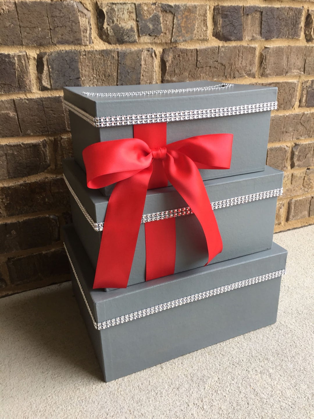 Gray and Red Card Box Centerpiece, Turquoise 3 Tier Wedding, Shower, or ...