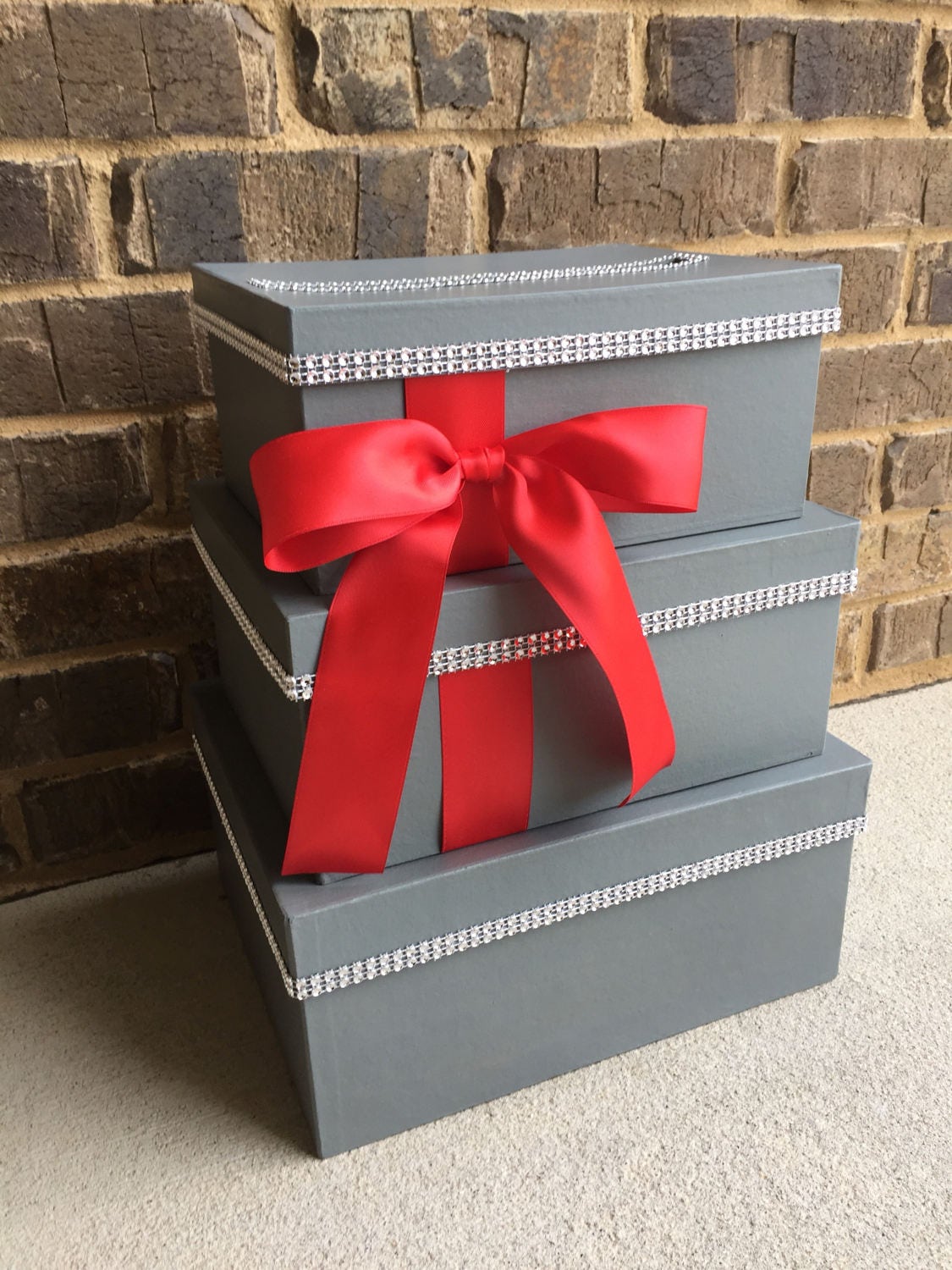Gray and Red Card Box Centerpiece, Turquoise 3 Tier Wedding, Shower, or ...