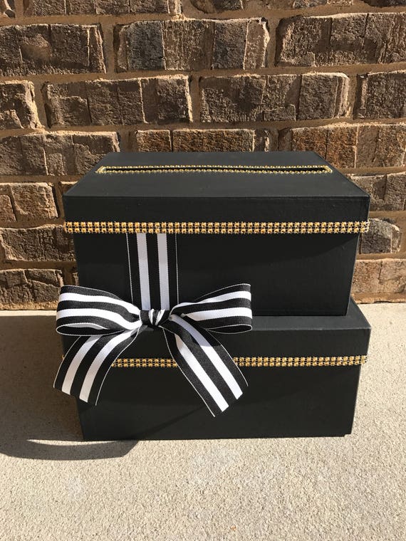 Black and White Card Box with Gold 2 Tier | Etsy