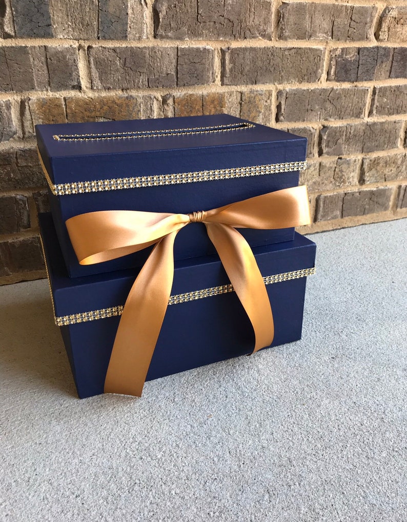 Navy Card Box Centerpiece (mid-size), Blue 2 Tier Shower or Birthday ...