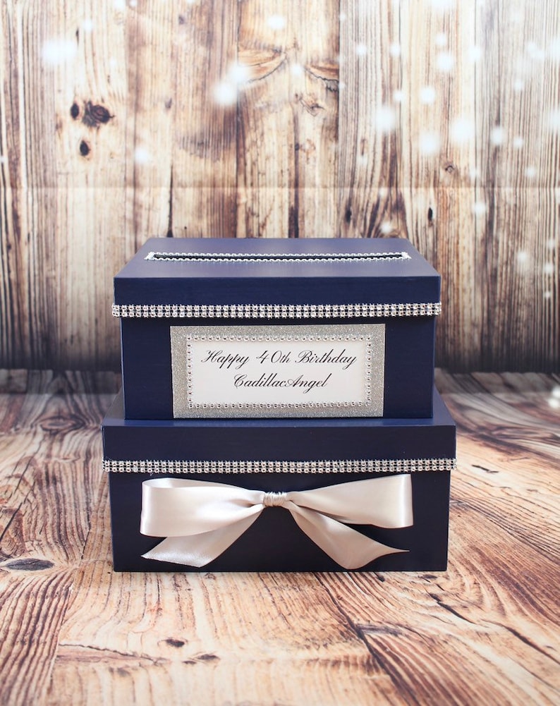 Navy Card Box Centerpiece mid-size Blue 2 Tier Shower or - Etsy