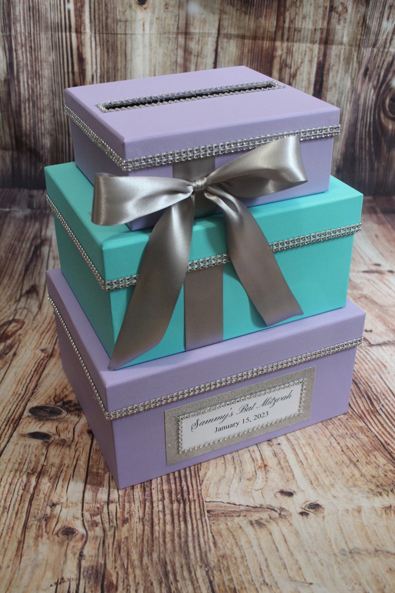 Lavender Turquoise 3 Tier Personalized Card Box Peacock Card - Etsy