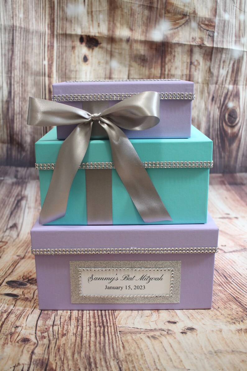 Lavender Turquoise 3 Tier Personalized Card Box Peacock Card - Etsy