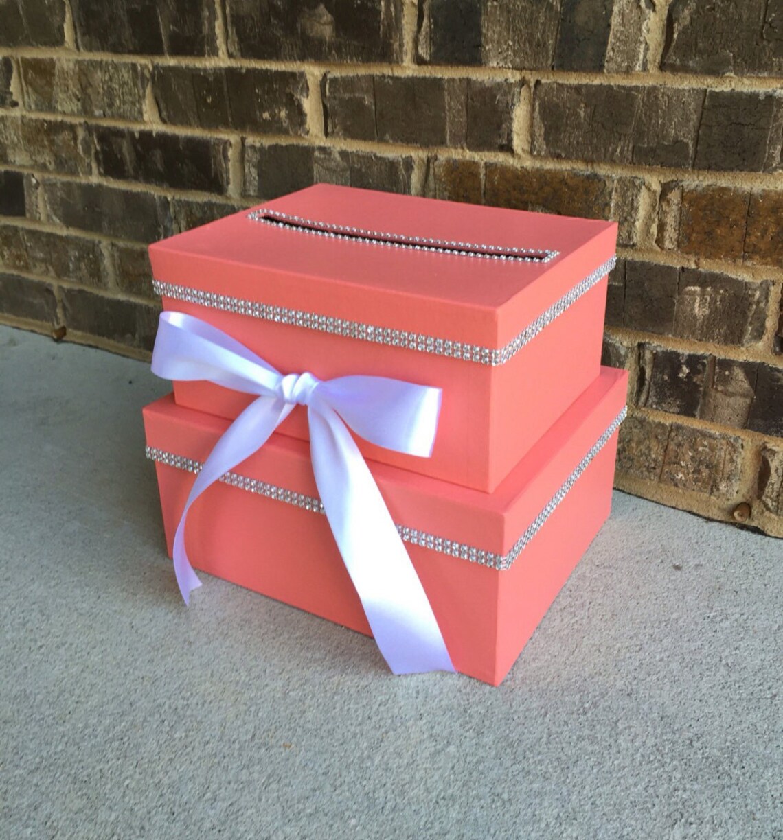 Coral Peach Card Box Centerpiece mid-size Orange 2 Tier - Etsy