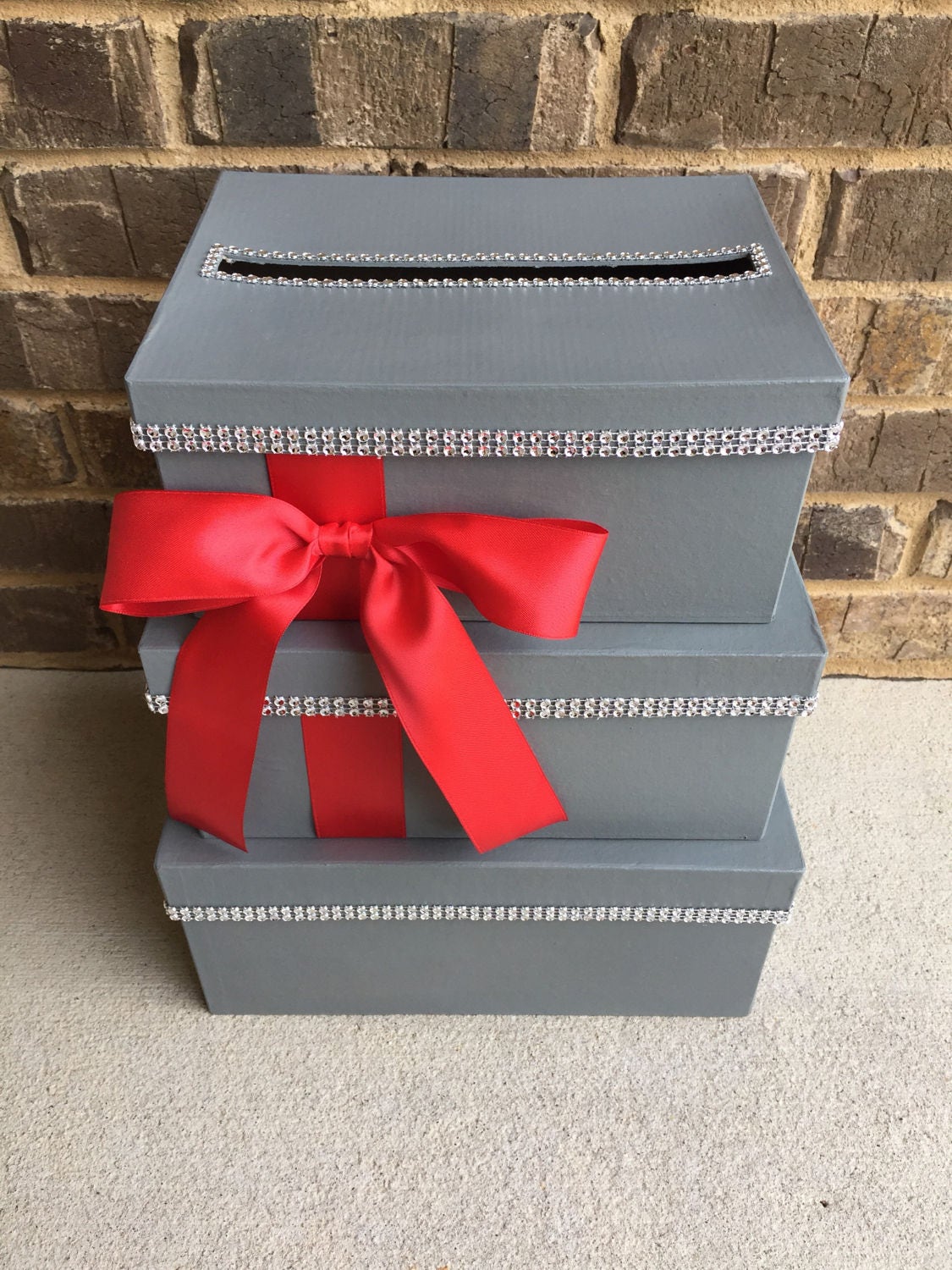 Gray and Red Card Box Centerpiece, Turquoise 3 Tier Wedding, Shower, or ...