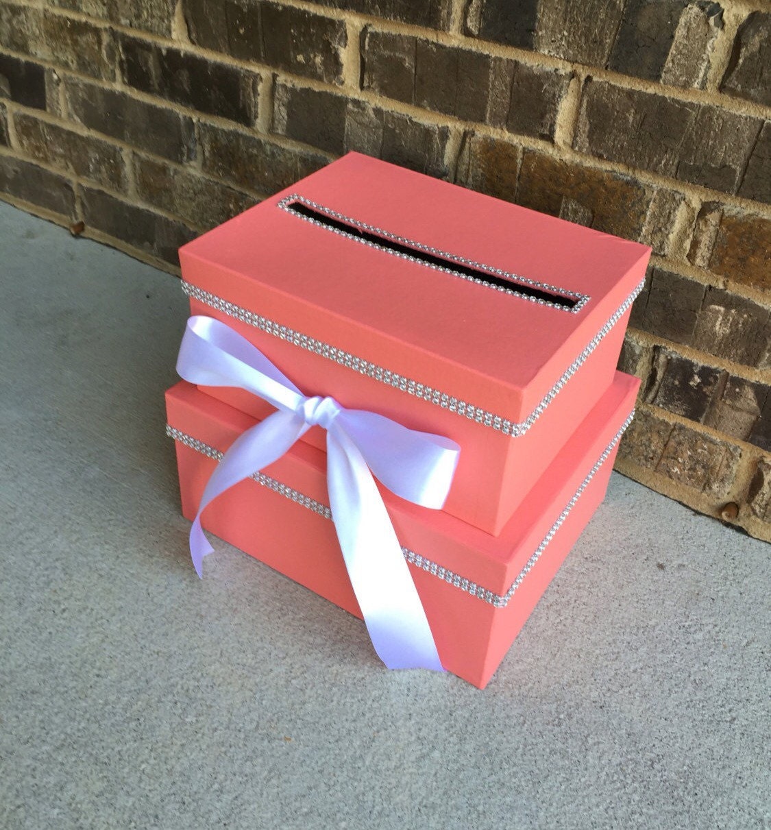 Coral Peach Card Box Centerpiece mid-size Orange 2 Tier - Etsy