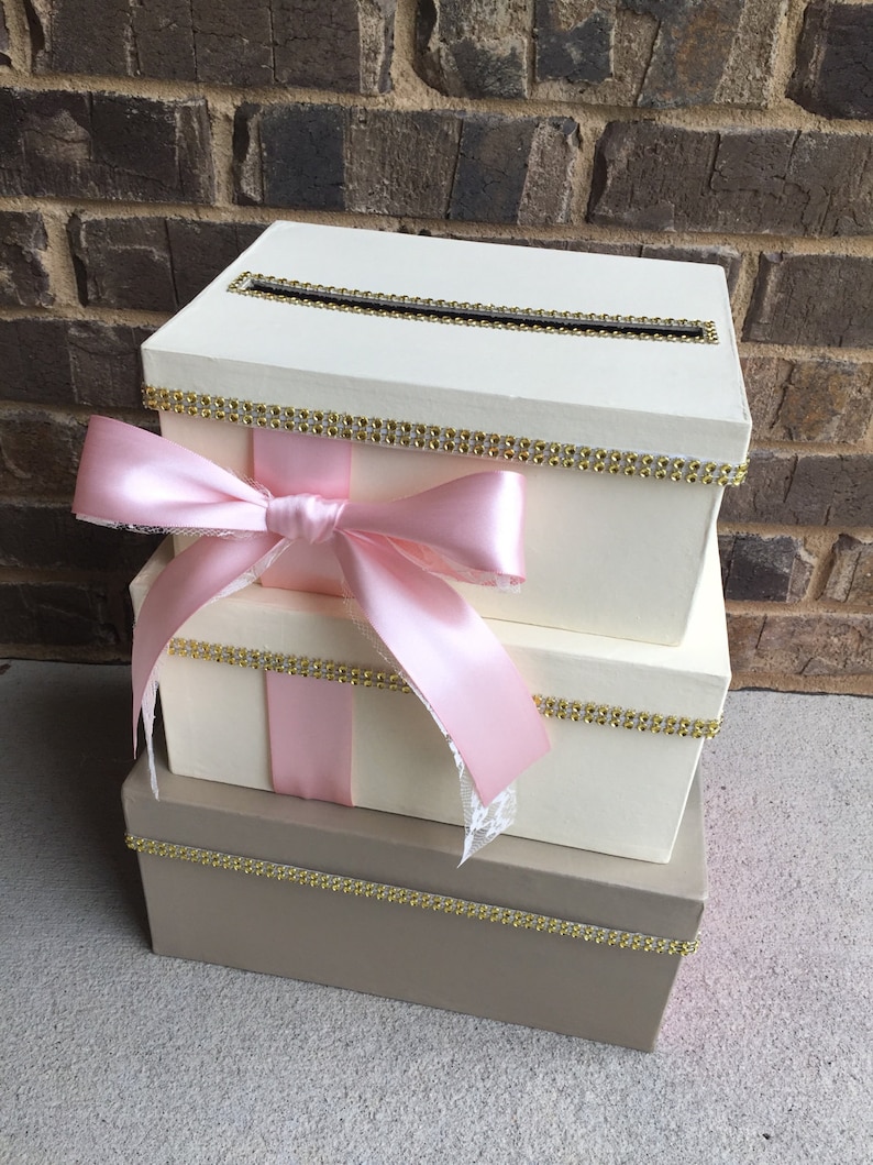 Blush Pink Champagne and Ivory Card Box Centerpiece, 3 Tier Wedding ...
