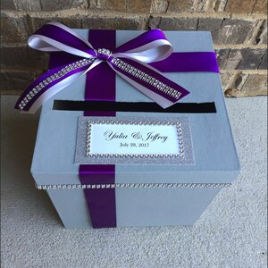 Purple Card Box, Silver Wedding Card Holder - Etsy