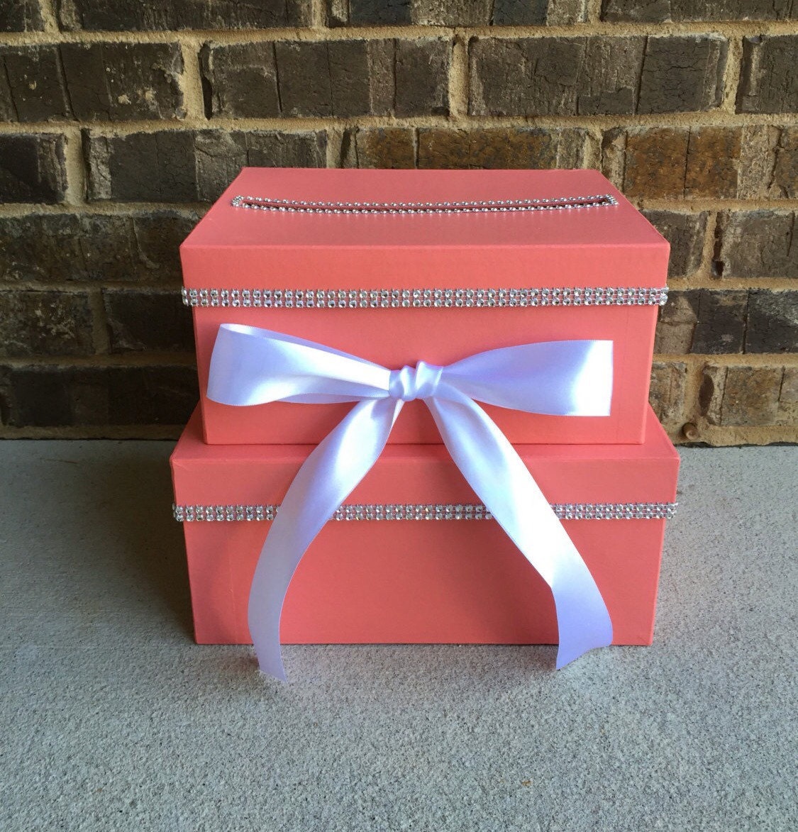 Coral Peach Card Box Centerpiece mid-size Orange 2 Tier - Etsy
