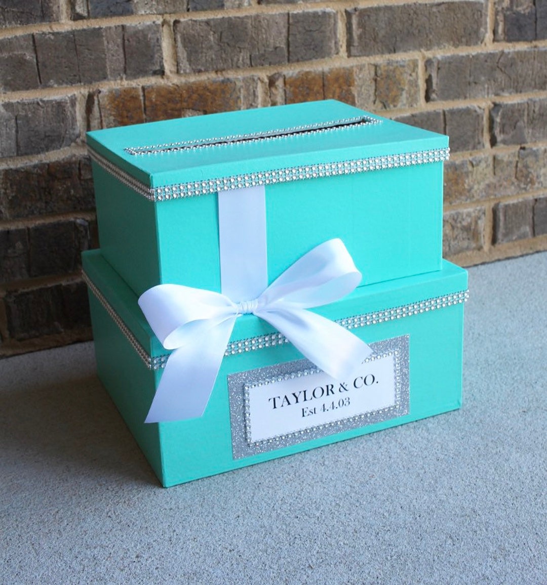 Robins Egg Blue Card Box Centerpiece (mid-size), Turquoise 2 Tier ...