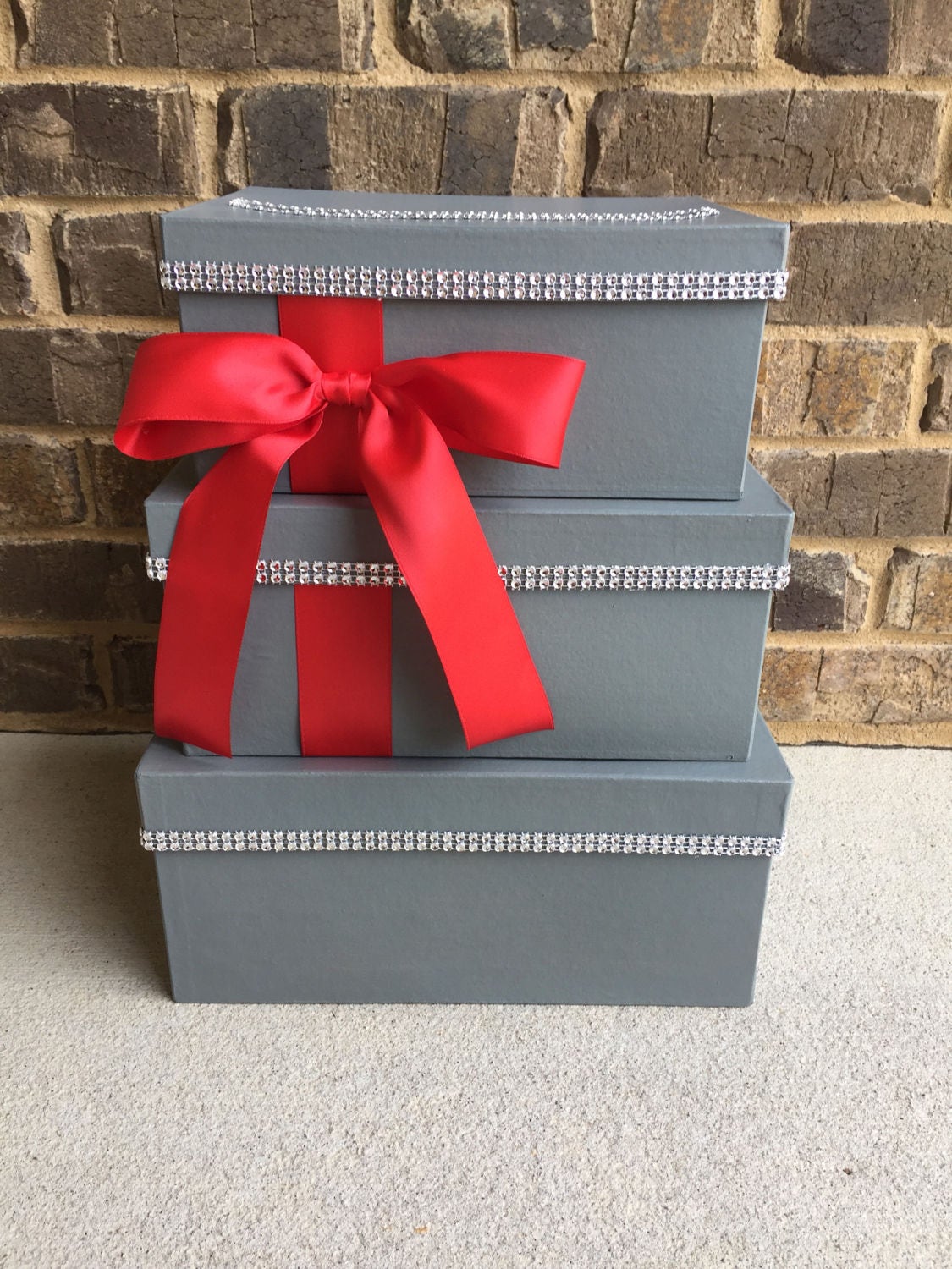 Gray and Red Card Box Centerpiece Turquoise 3 Tier Wedding | Etsy