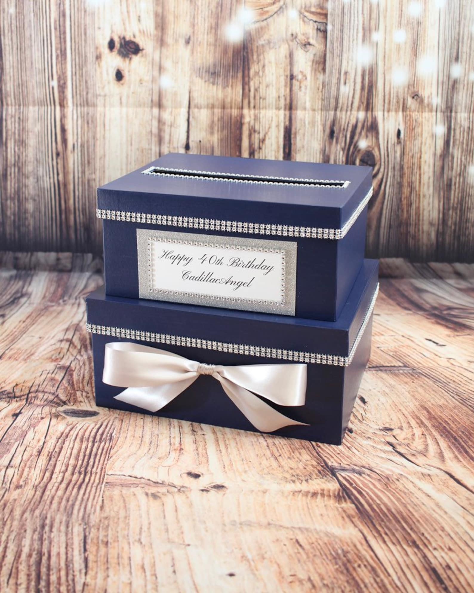 Navy Card Box Centerpiece (mid-size), Blue 2 Tier Shower or Birthday ...