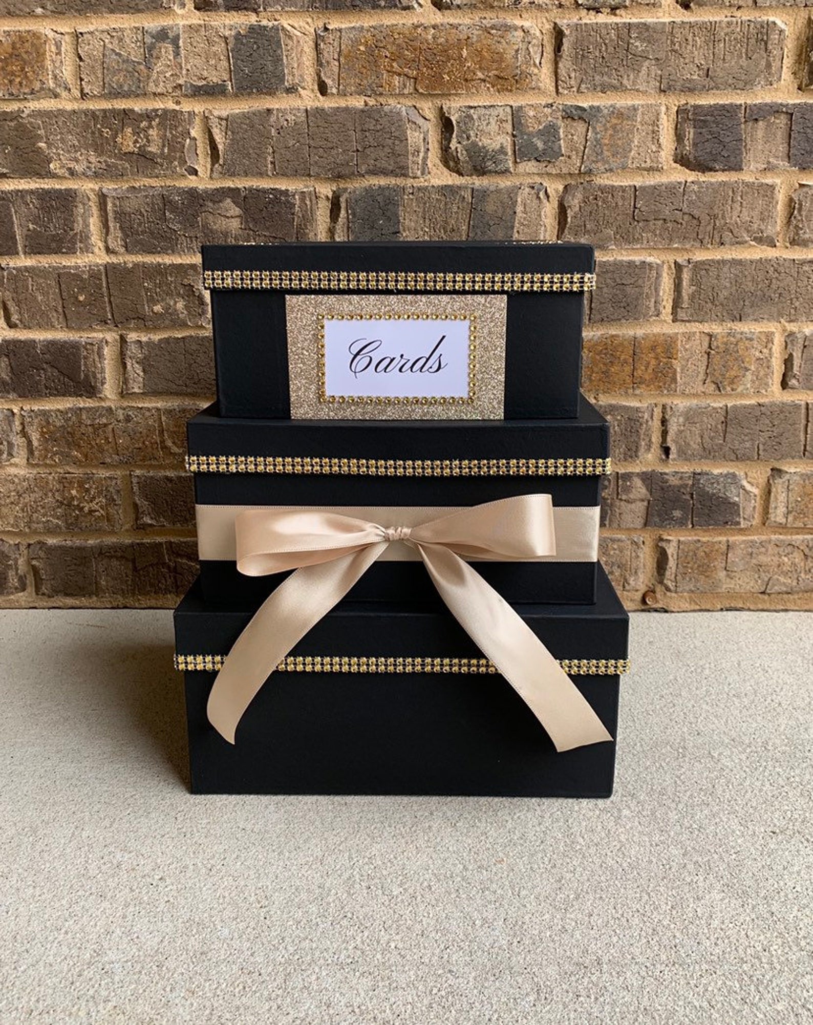 Black and Champagne Card Box Centerpiece 3 Tier Wedding | Etsy