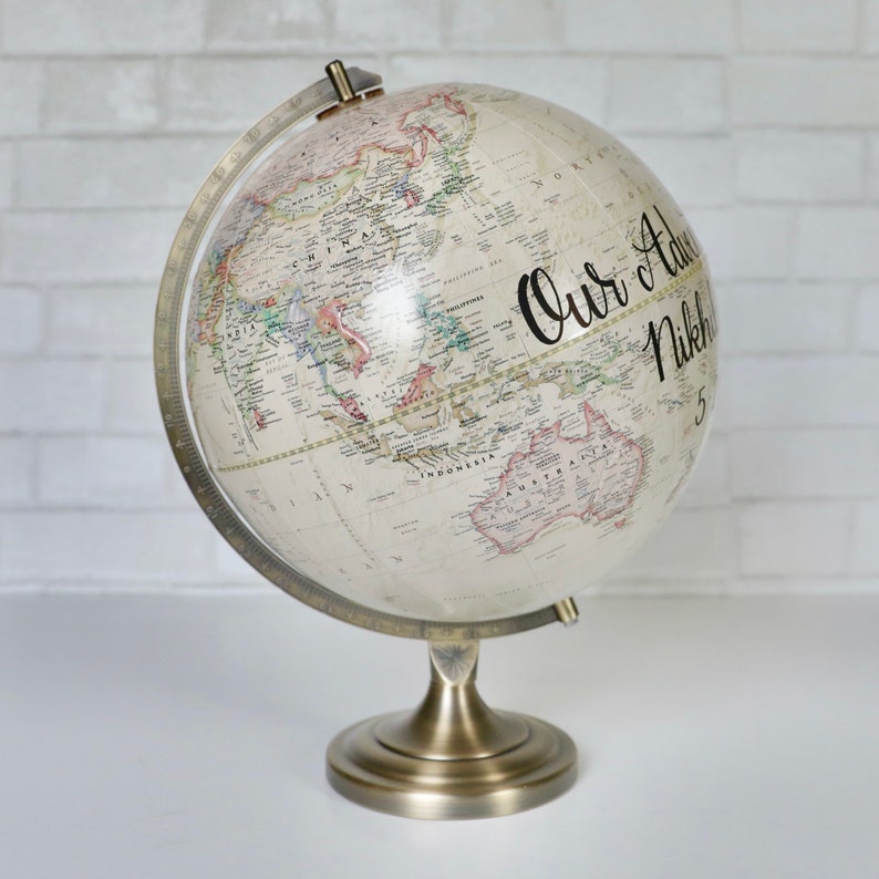 Large Antique Guest Book Globe, Cream White Neutral Pastel Wedding ...