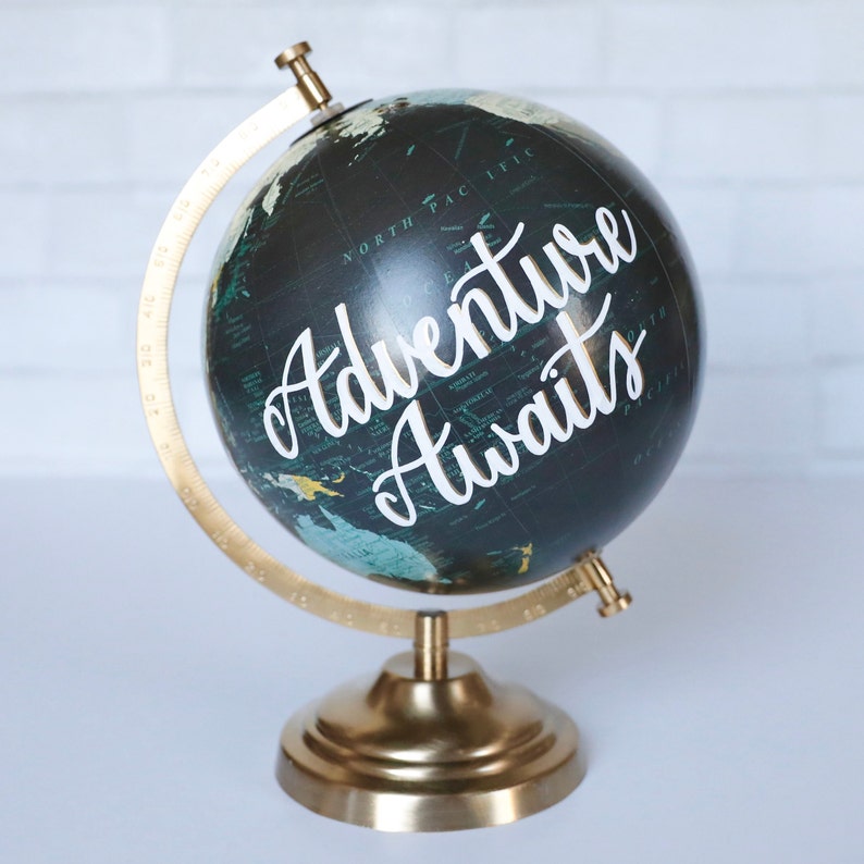 Custom World Globe, Personalized Hand Lettered Map Decor, Home Office ...