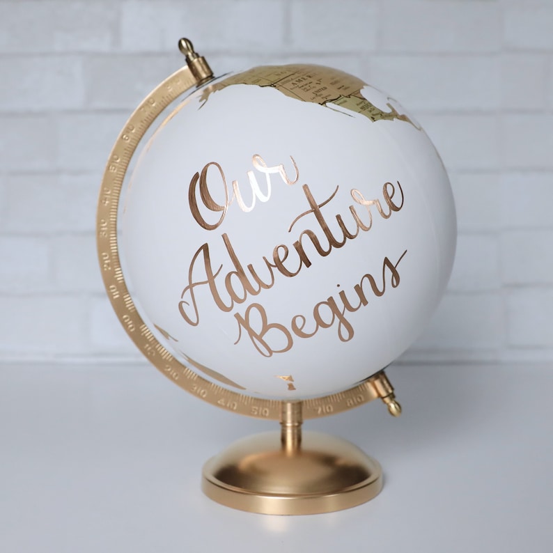 Gold & Neutral Wedding Globe Guest Book World Map Custom Handmade ...