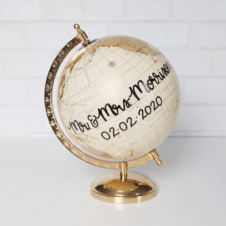Custom Gold & Neutral Globe Hand Lettered Painted World | Etsy