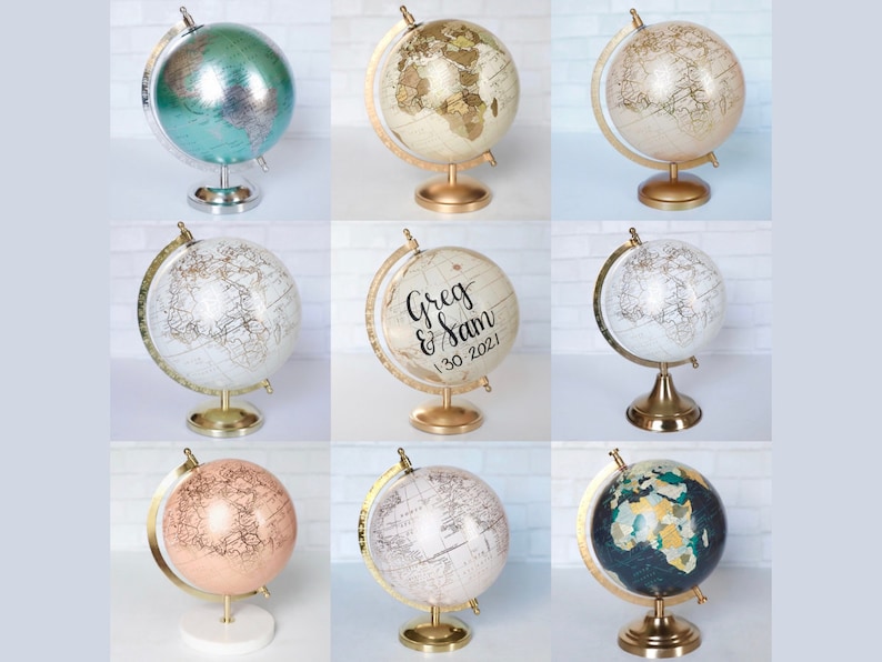 Wedding Guestbook Globe Personalized, White Gold Blush Pink Ivory ...