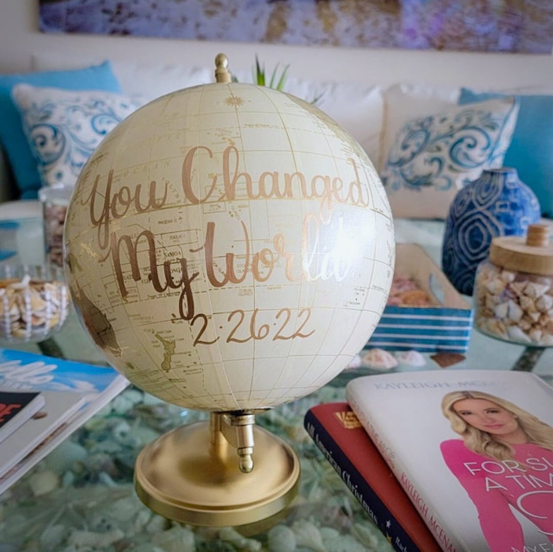 Teacher Appreciation Gift Custom World Globe Map Hand Lettered Travel ...