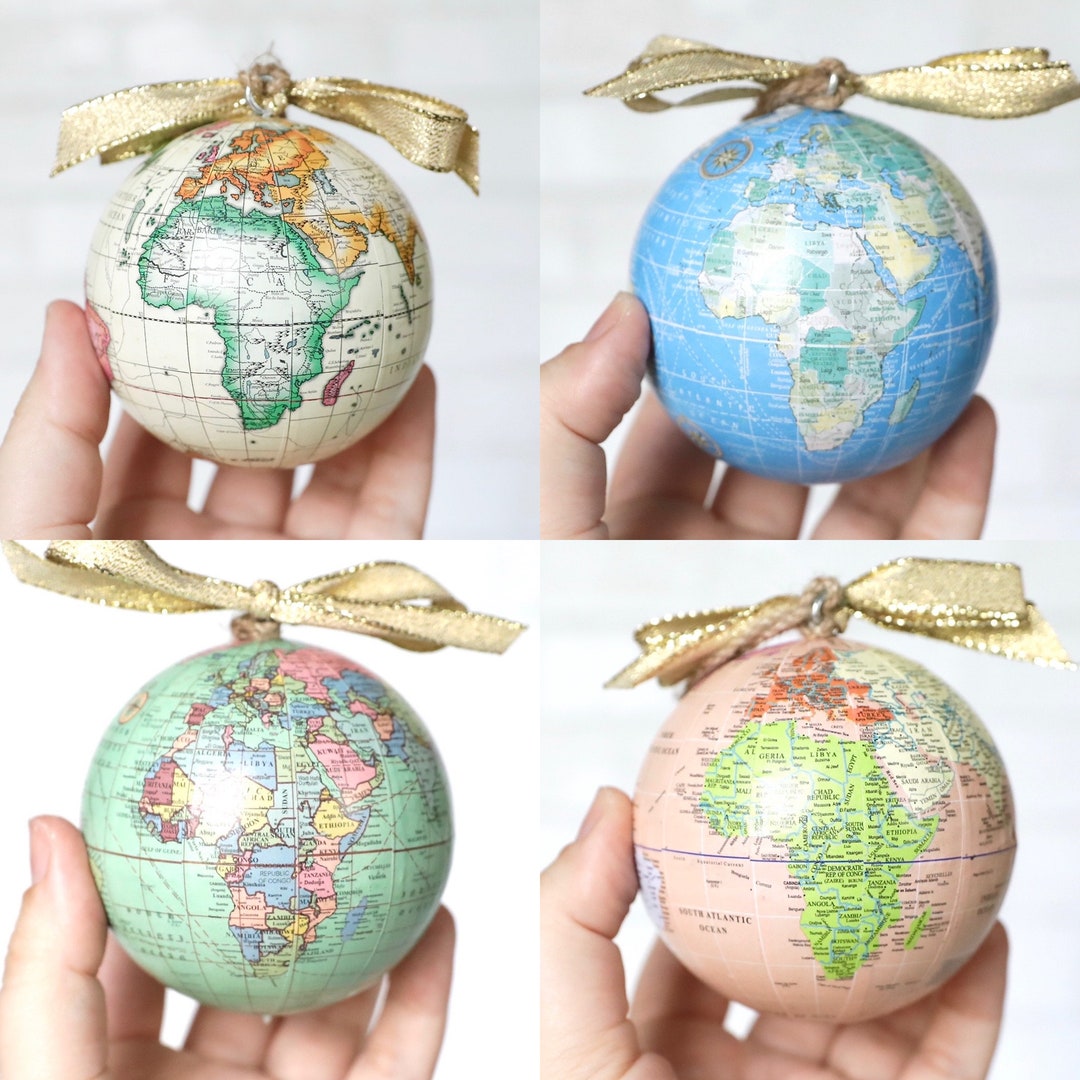 Globe Christmas Ornament Travel World Map Bauble Adventure Family Name ...