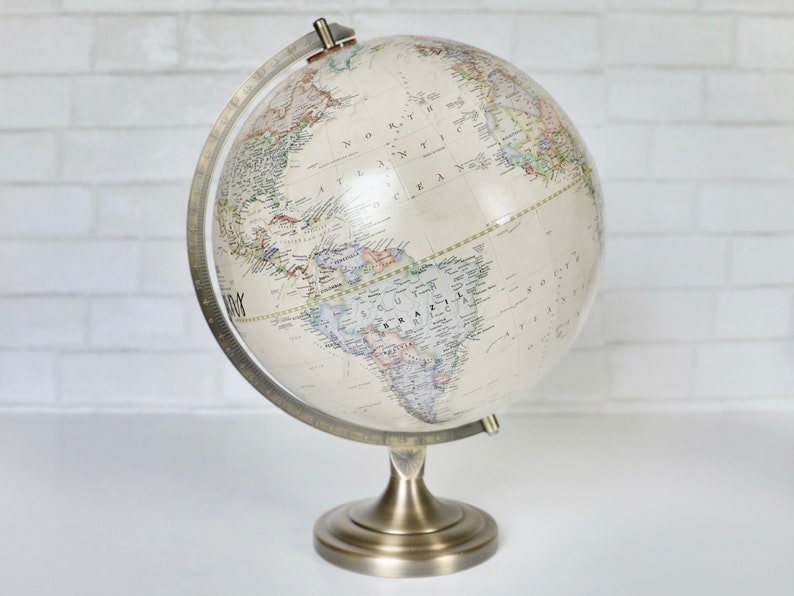 Large Antique Guest Book Globe, Cream White Neutral Pastel Wedding ...