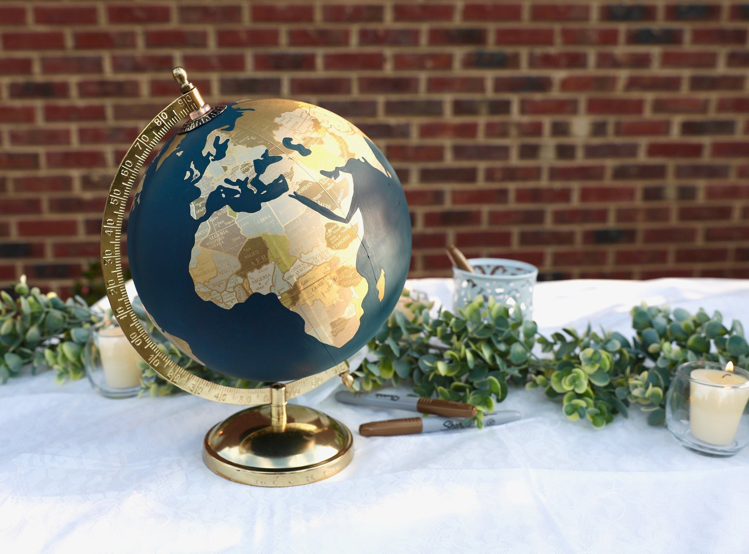 Gold Guest Globe Custom Painted Wedding Guestbook | Etsy