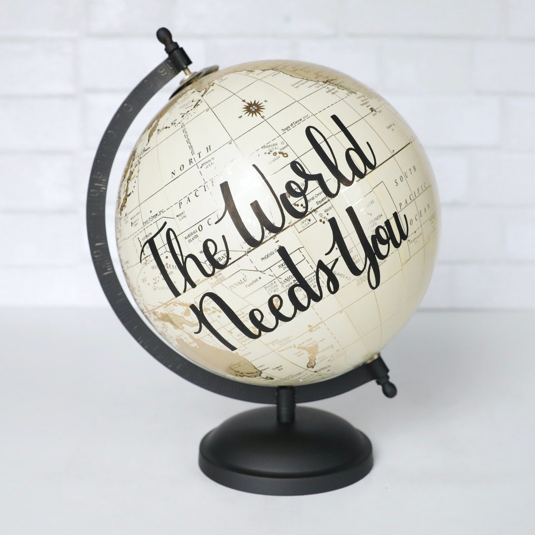 Teacher Appreciation Gift Custom World Globe Map Hand Lettered Travel ...