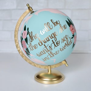 Gold & Neutral Globe Handmade Painted World Maps Custom Personalized ...