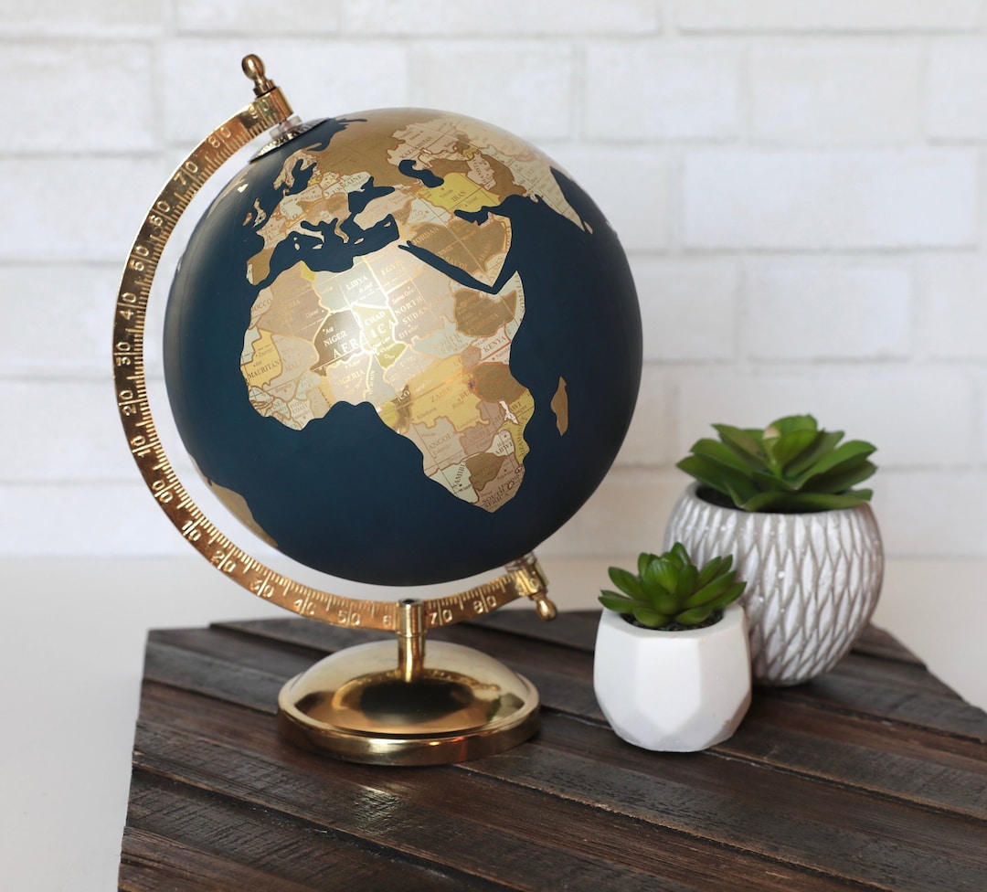 Gold & Neutral Globe Handmade Painted World Maps Custom Personalized ...