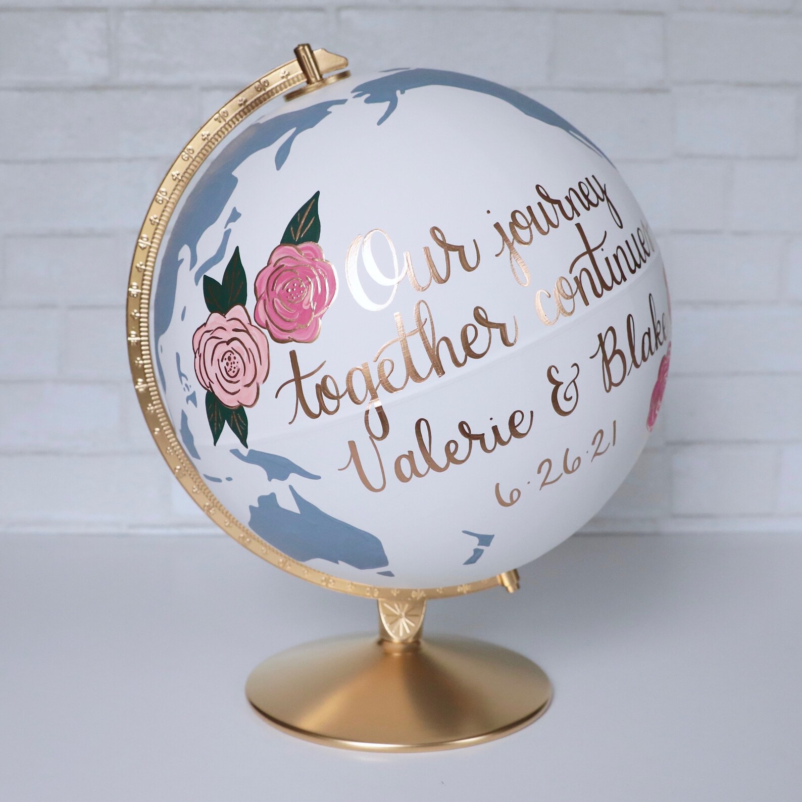 Floral Guest Book Globe Custom Wedding Guestbook Alternative World Map ...