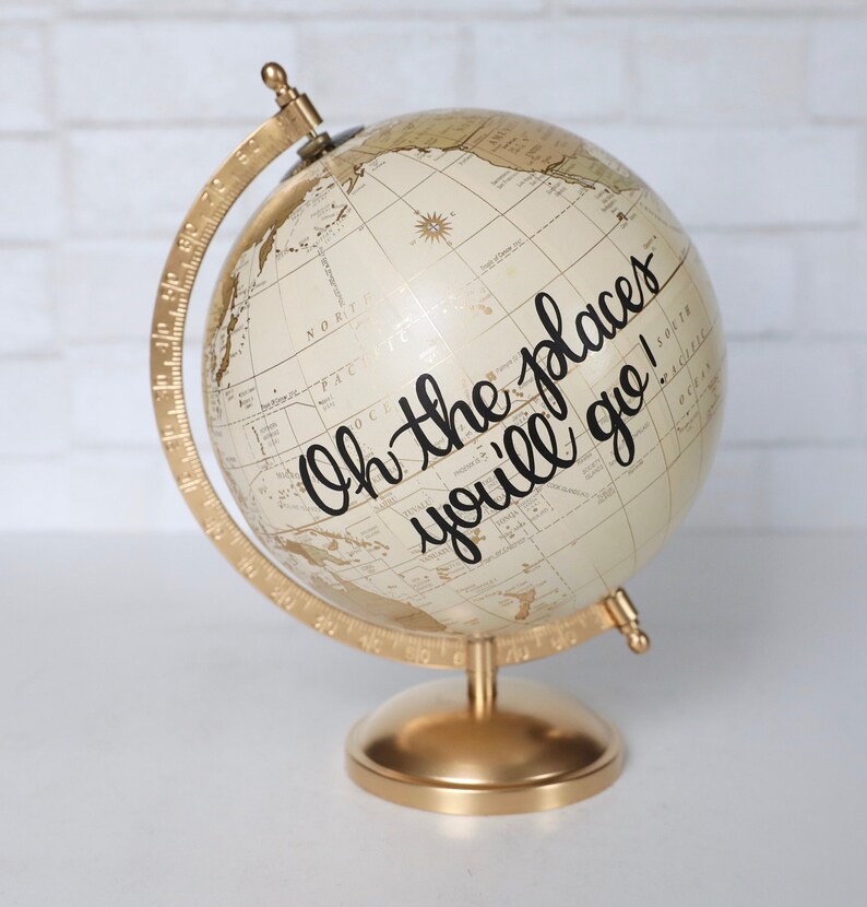 Custom Gold & Neutral Globe Hand Lettered Painted World | Etsy