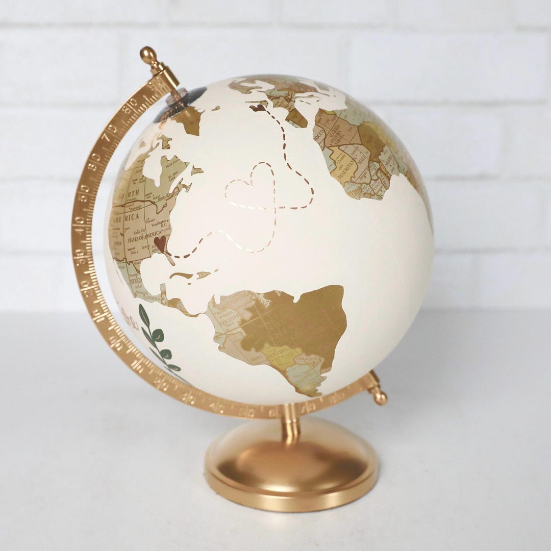 Gold & Neutral Wedding Globe Guest Book World Map Custom Handmade ...