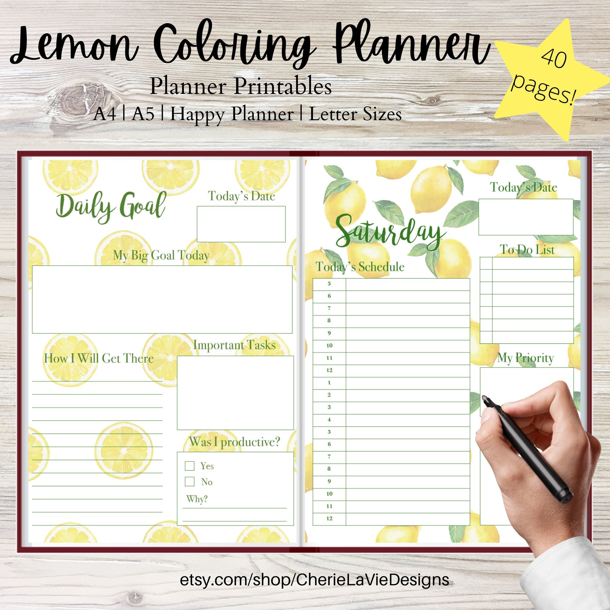 Lemon Coloring Planner Printables | Monthly, Weekly & Daily Goal ...