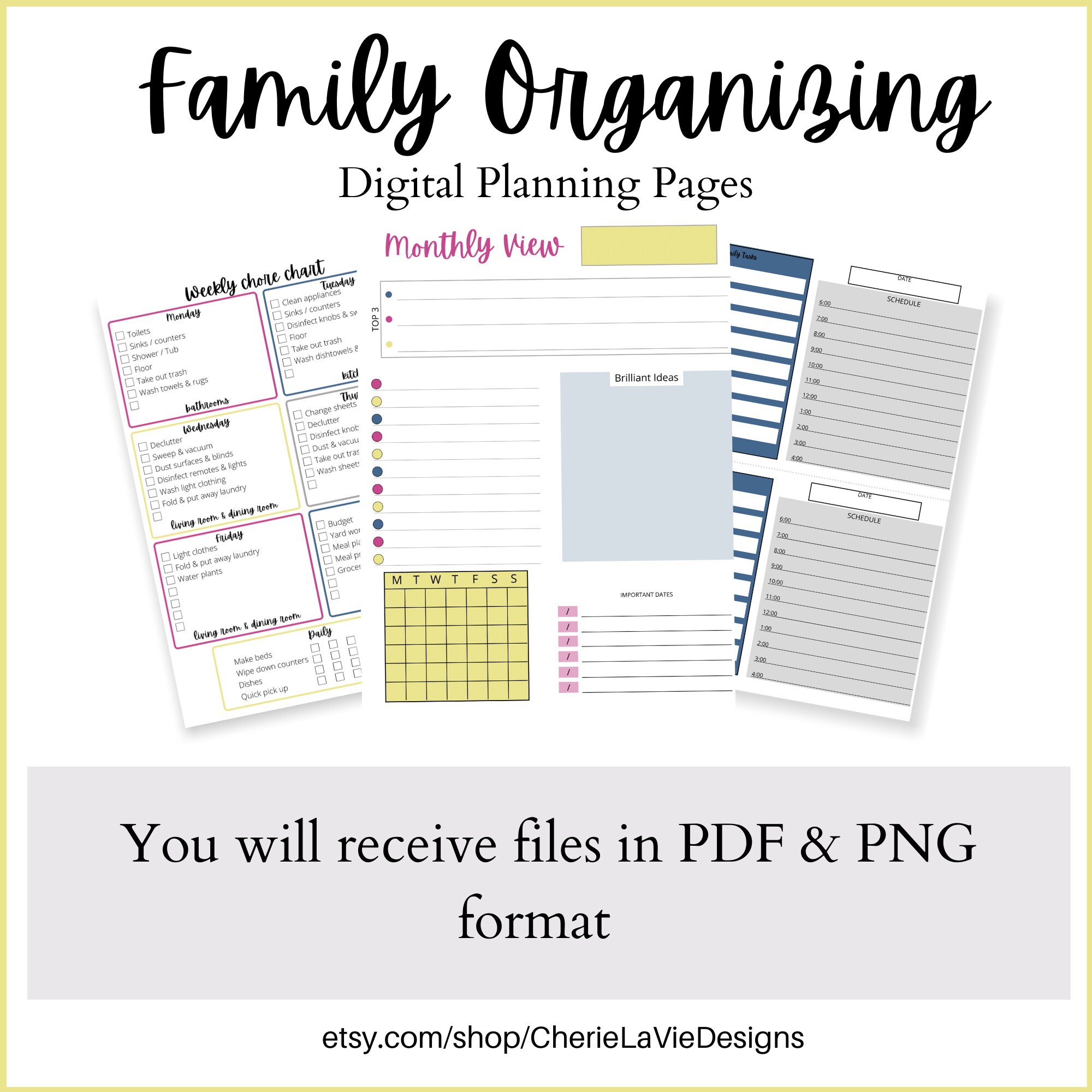 Family Organizing Digital Planner Set Chore Tracker Task Chart || Daily ...