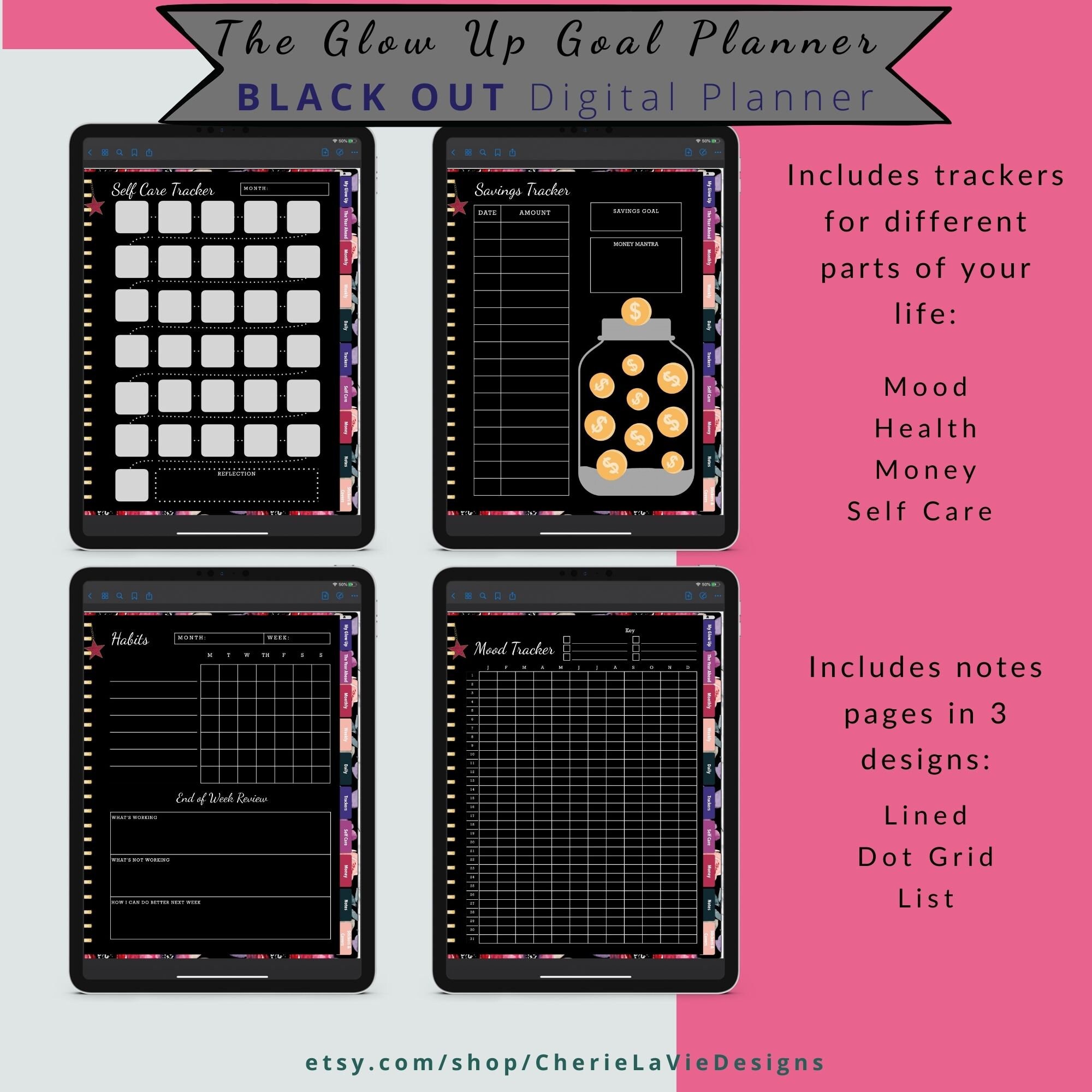 The Glow up Goal Setting Daily Digital Planner Blackout - Etsy