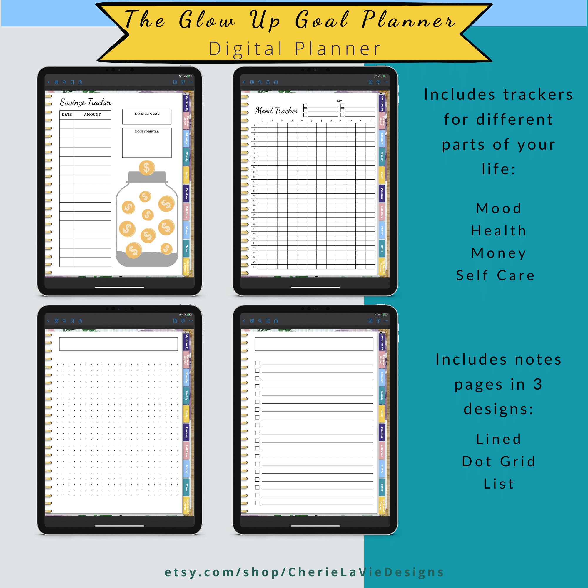 The Glow up Goal Setting Daily Digital Planner Purple Watercolor iPad ...