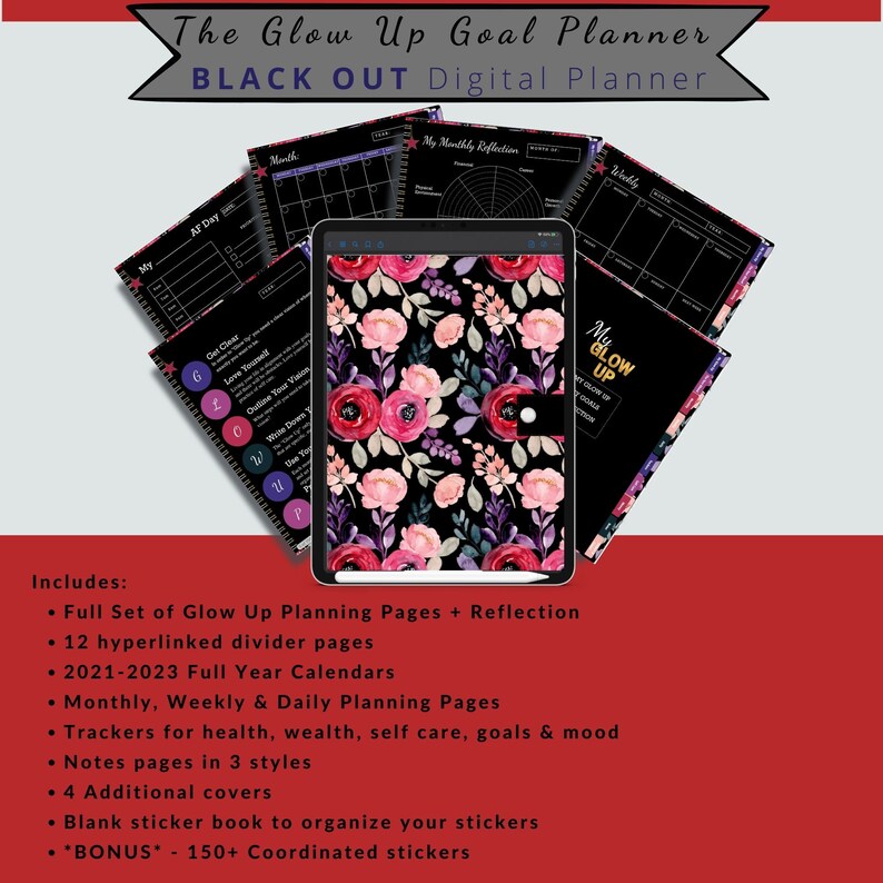 The Glow up Goal Setting Daily Digital Planner Blackout - Etsy