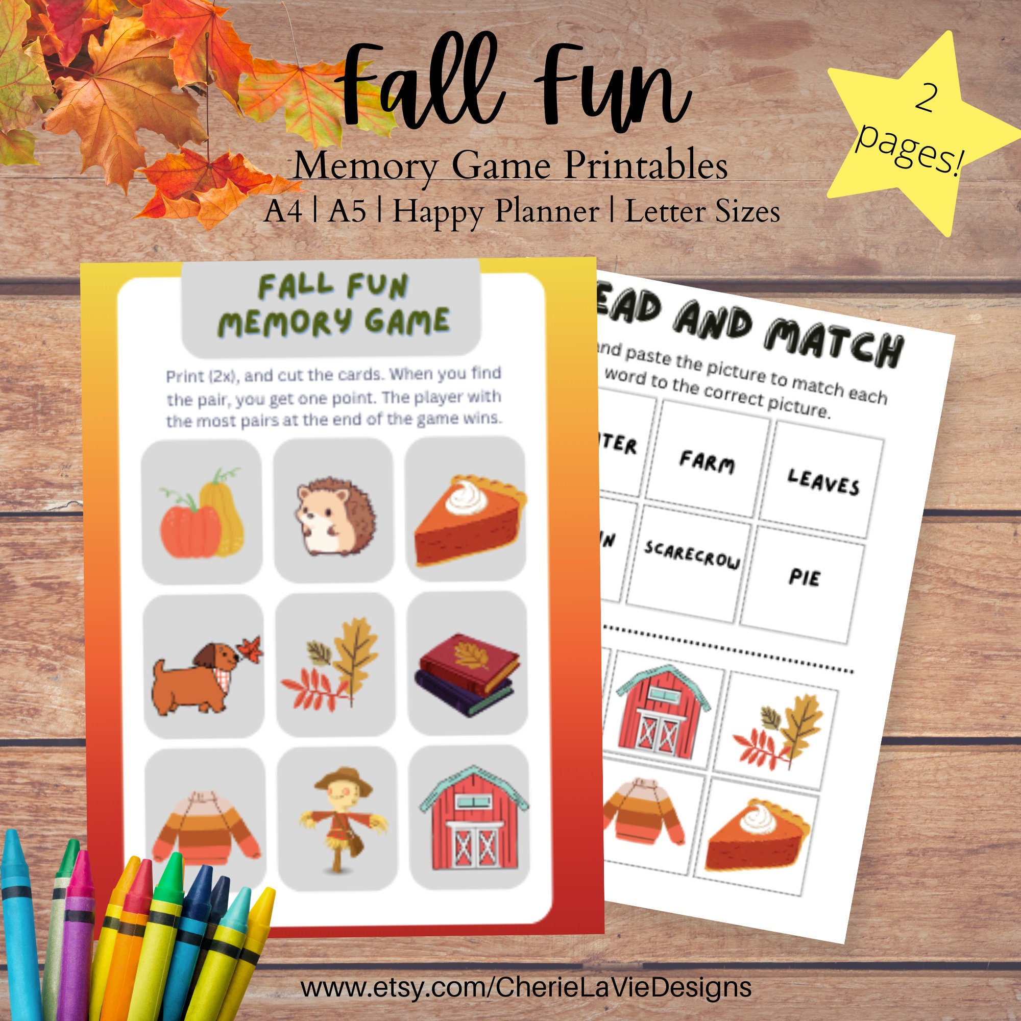 Fall Fun Memory Game Printable for Children - Etsy