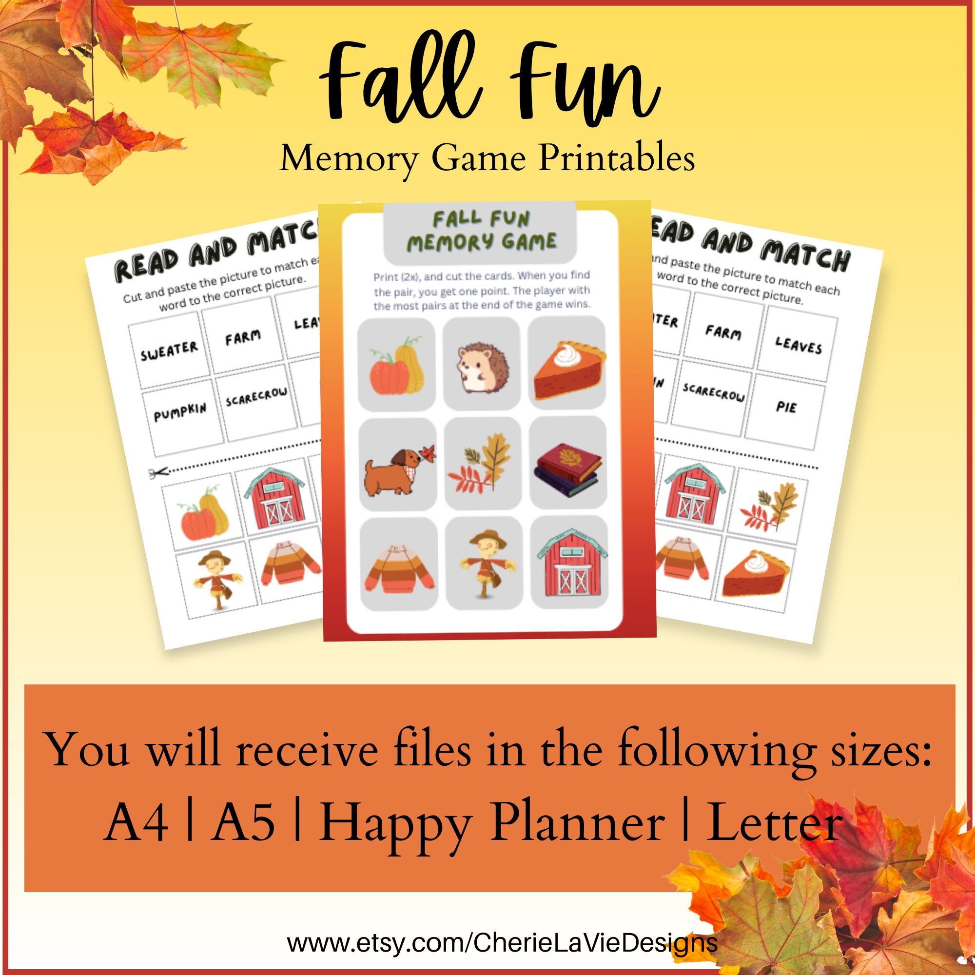 Fall Fun Memory Game Printable for Children - Etsy