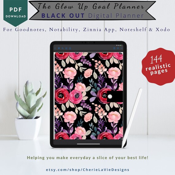 The Glow up Goal Setting Daily Digital Planner Blackout | Etsy