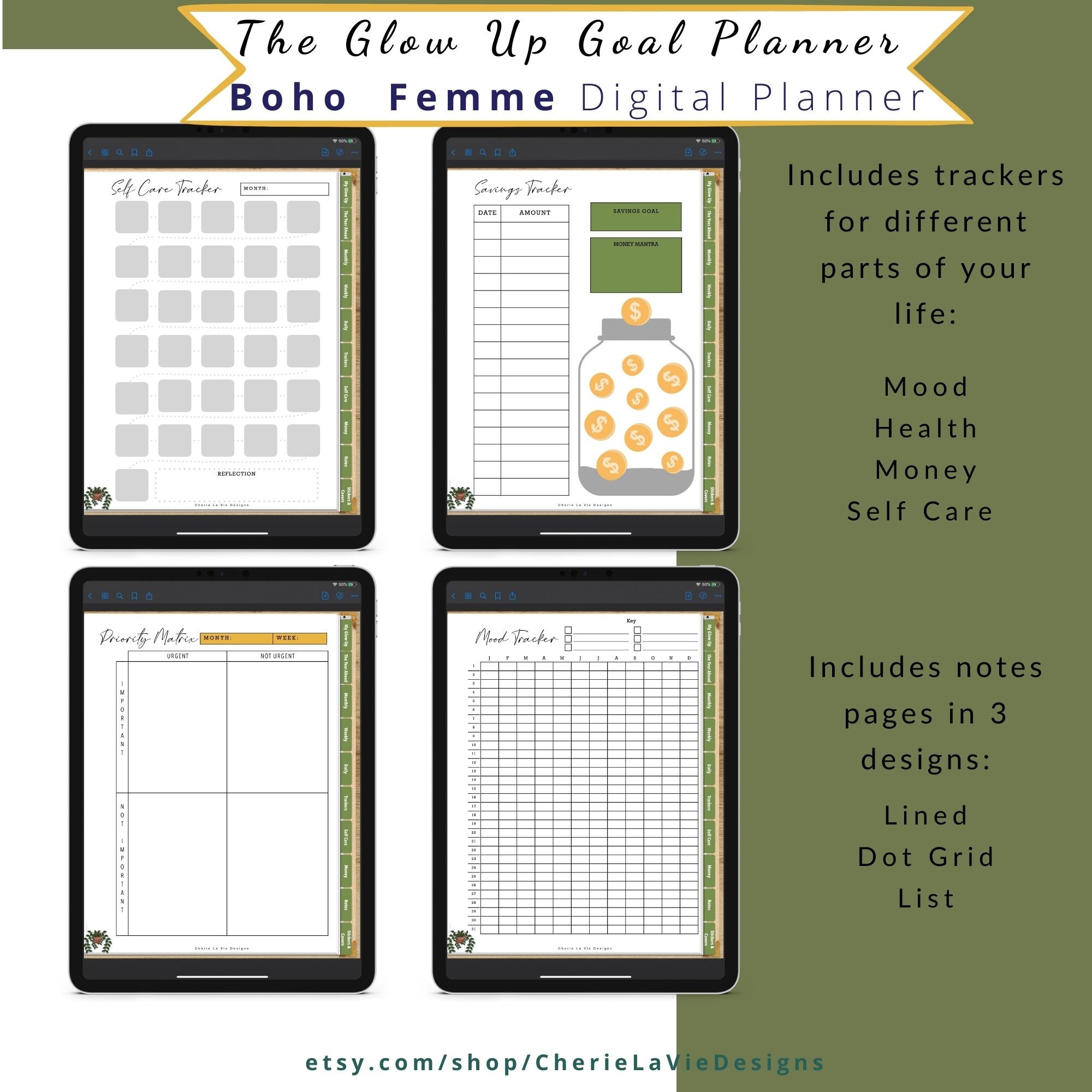 The Glow up Goal Setting Daily Digital Planner | Boho Femme | iPad ...