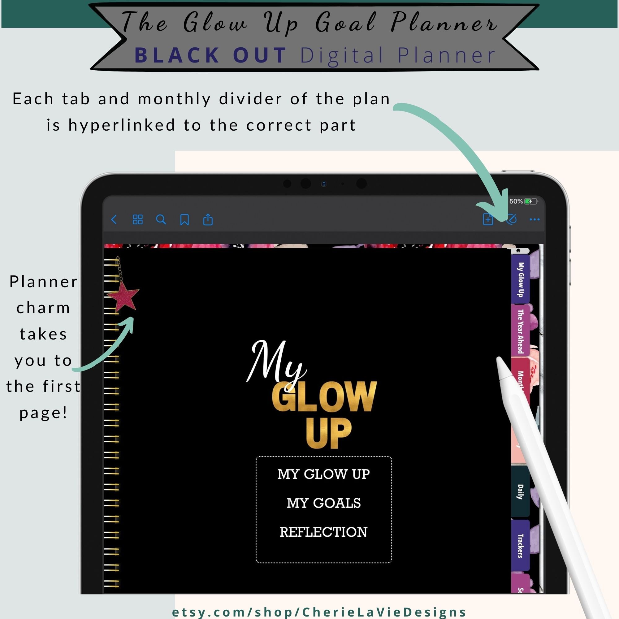 The Glow up Goal Setting Daily Digital Planner Blackout - Etsy