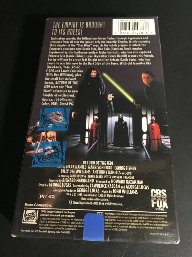 Star Wars: Return of the Jedi vhs, 1992 New Factory Sealed watermarks ...