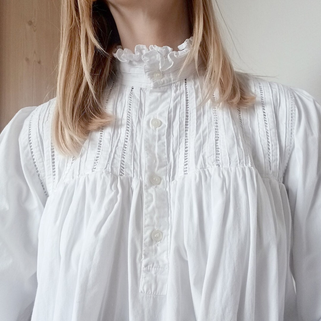White Cotton Ruffle Blouse - Etsy