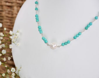 Pearl Blue Howlite Necklace - Etsy