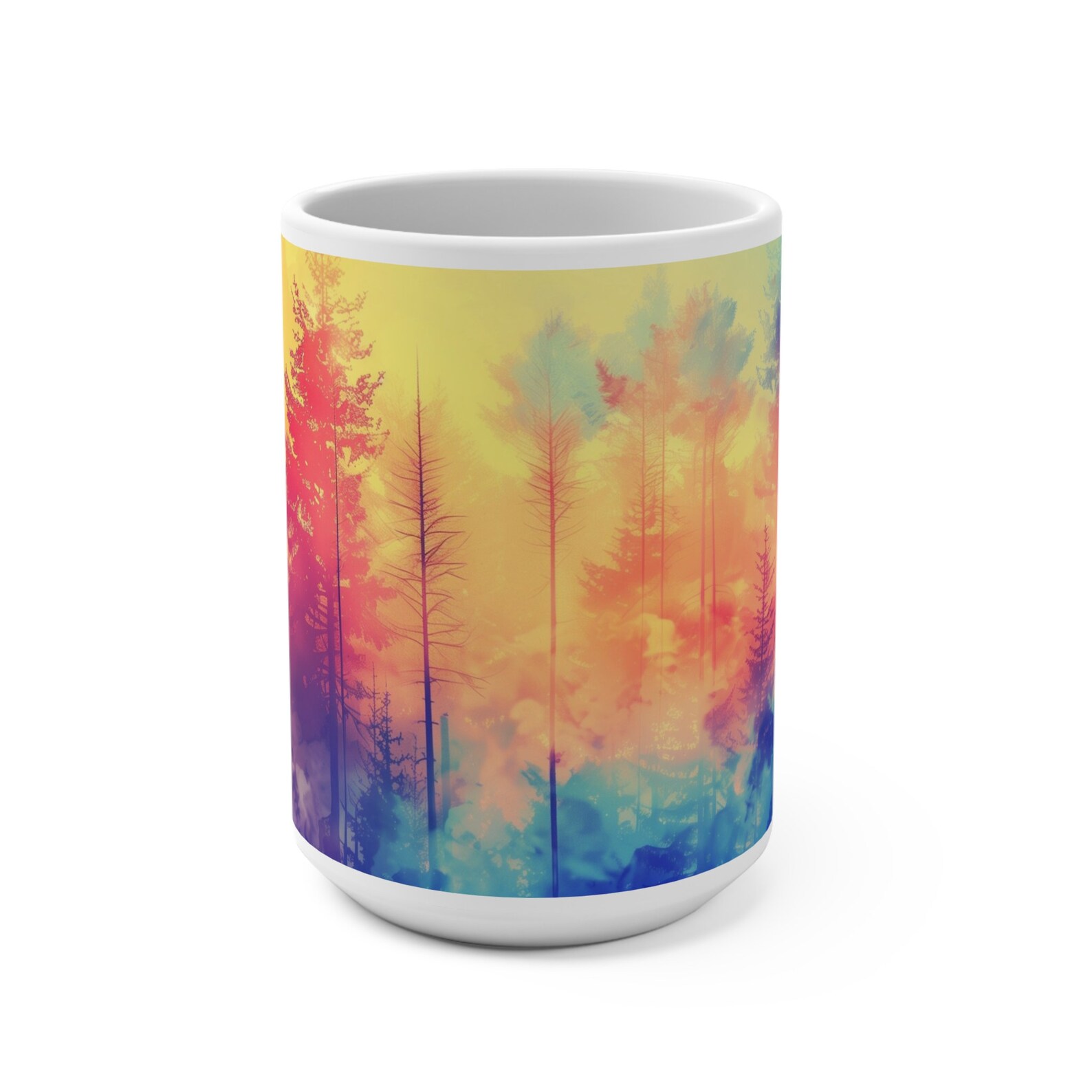 Coffee Mug: Colorful Watercolor Forest Print, Ceramic, Nature-inspired ...
