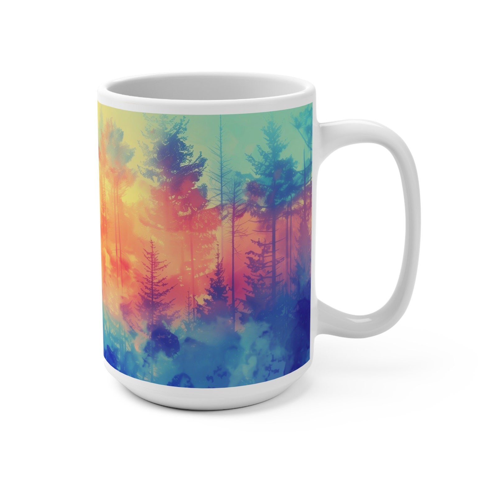 Coffee Mug: Colorful Watercolor Forest Print, Ceramic, Nature-inspired ...