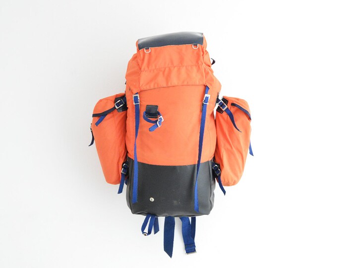 Vintage 70s Orange & Blue Backpack // BIG Vintage Rugsack - Etsy