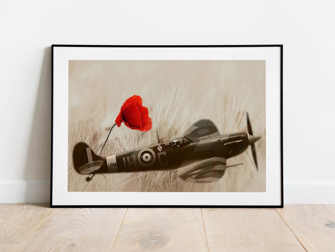 RAF Spitfire Prints | Aviation Art of an WW2 British Plane, Poppy Field ...