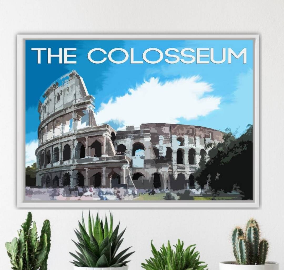 Travel Poster Print Illustration of The Colosseum in Rome | Etsy
